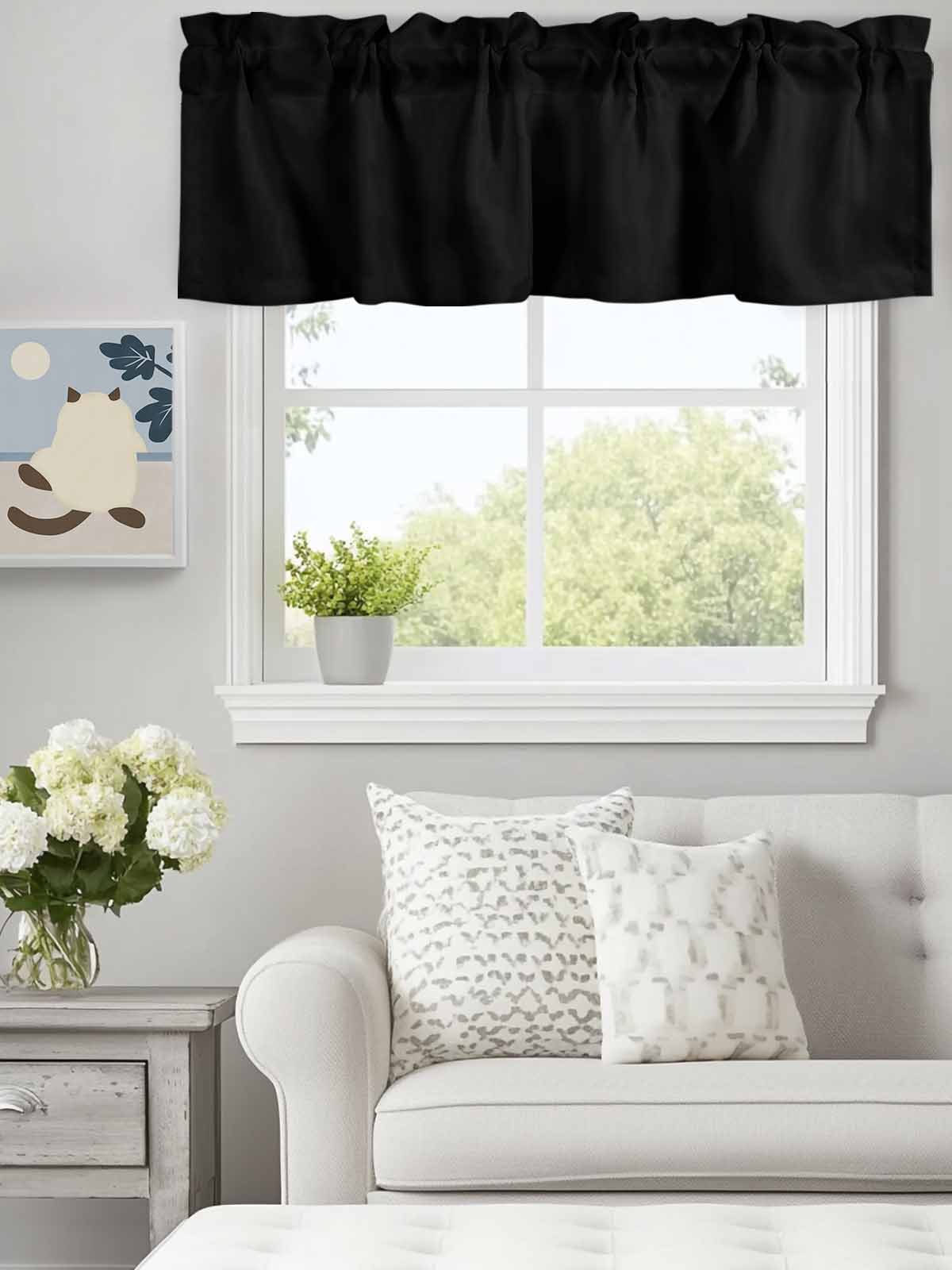 Curtain Valance for Windows, Solid Art Minimalist Pure Black Kitchen ...