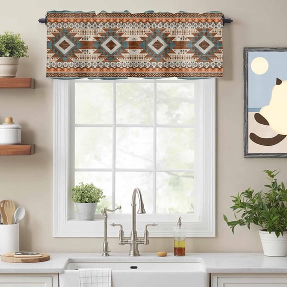 Curtain Valance for Windows, Southwestern Ethnic Geometric Art Kitchen ...