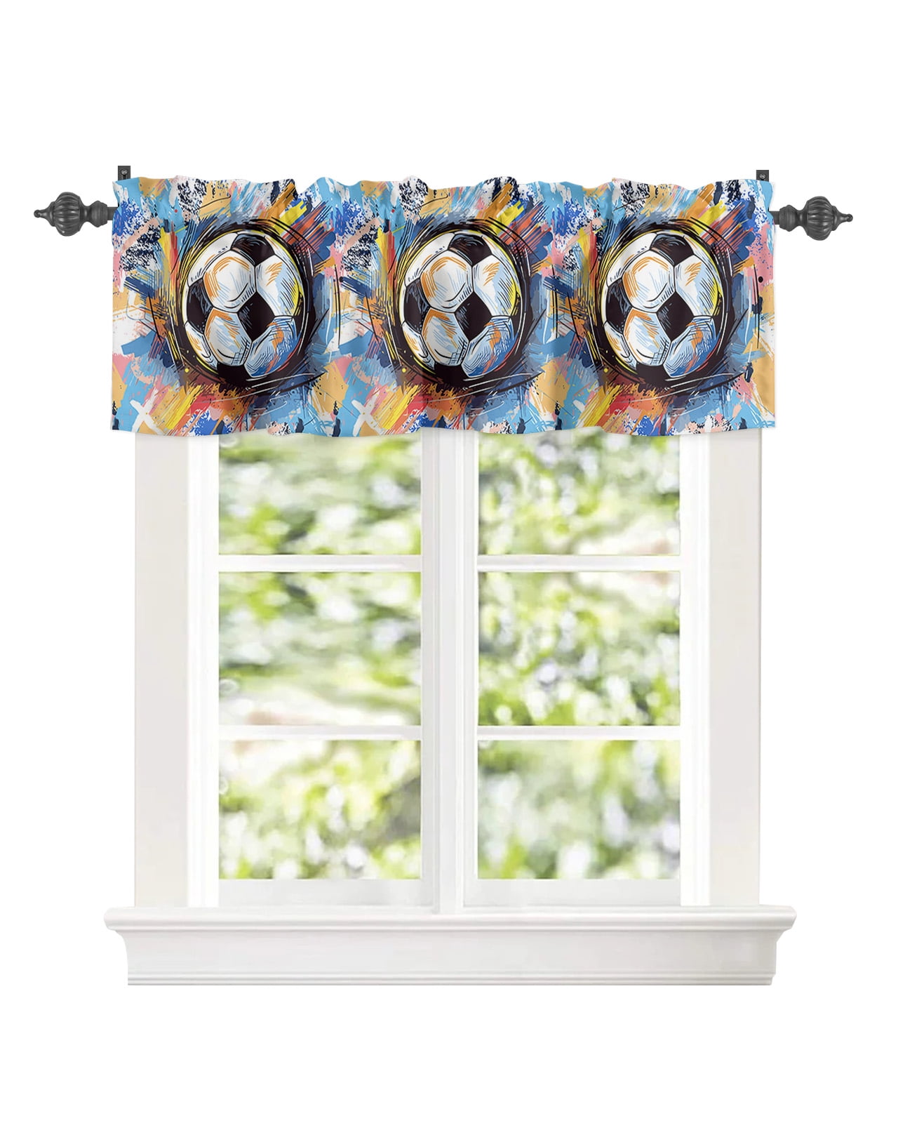 Curtain Valance for Windows Sport Theme Soccer Paint Kitchen Valances ...