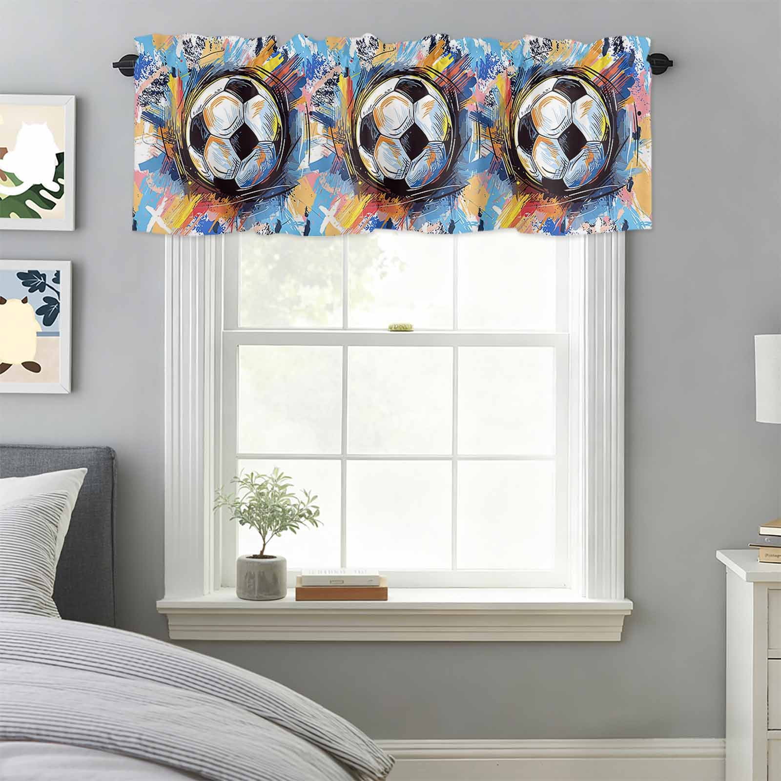 Curtain Valance for Windows, Sport Theme Soccer Paint Kitchen Valances ...