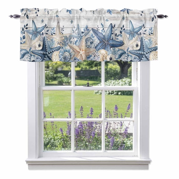 Curtain Valance for Windows, Spring Blue Flower Leaf Kitchen Valances ...