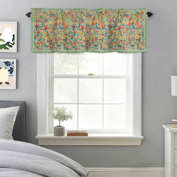 Curtain Valance for Windows, Spring Boho Flower Leaf Kitchen Valances ...