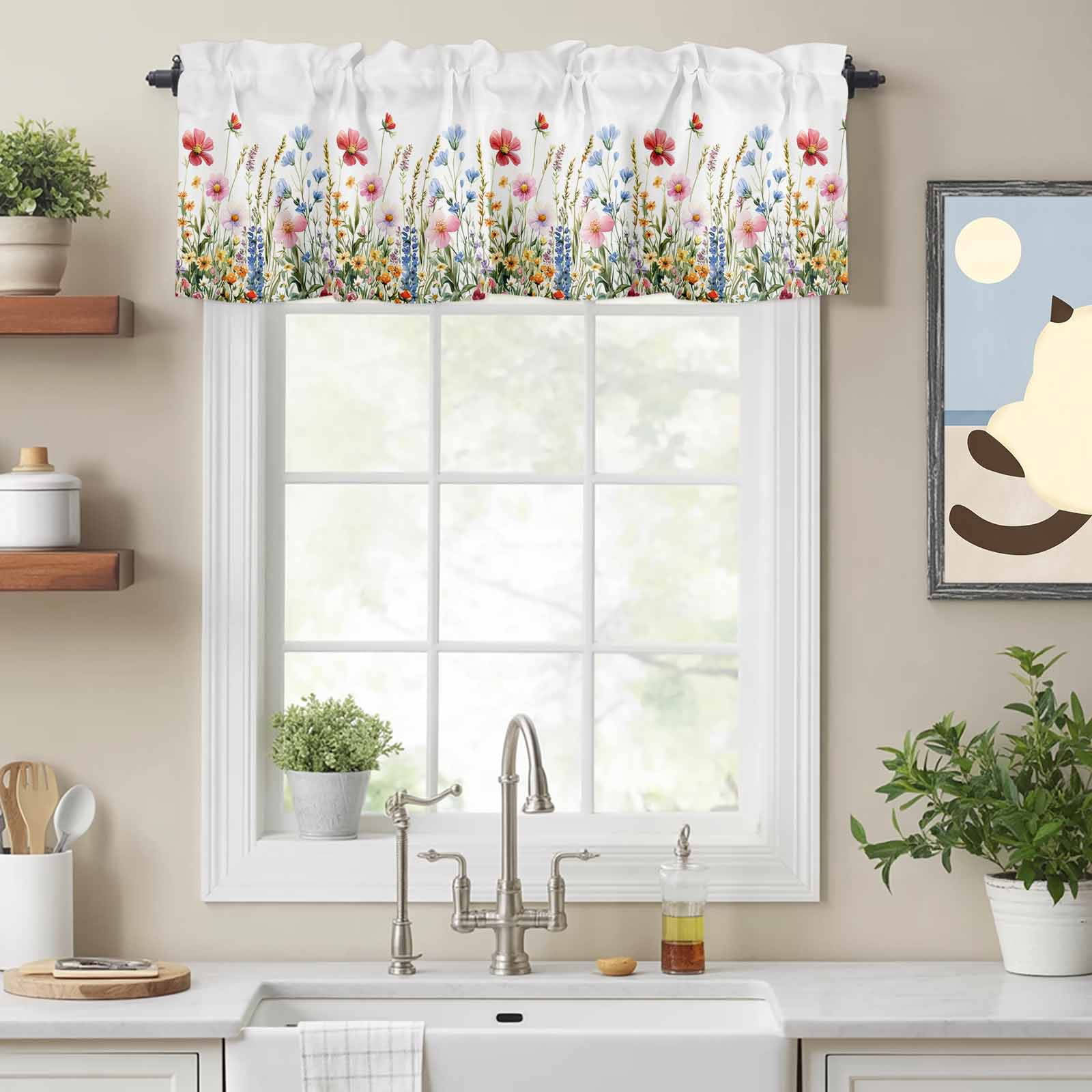 Curtain Valance for Windows, Spring Colorful Flower Garden Leaves ...