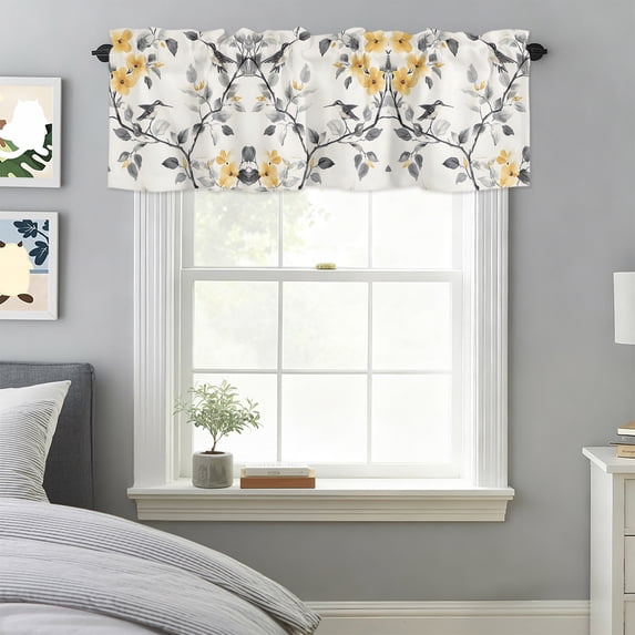 Curtain Valance for Windows, Spring Country Bird Yellow Flower Kitchen ...