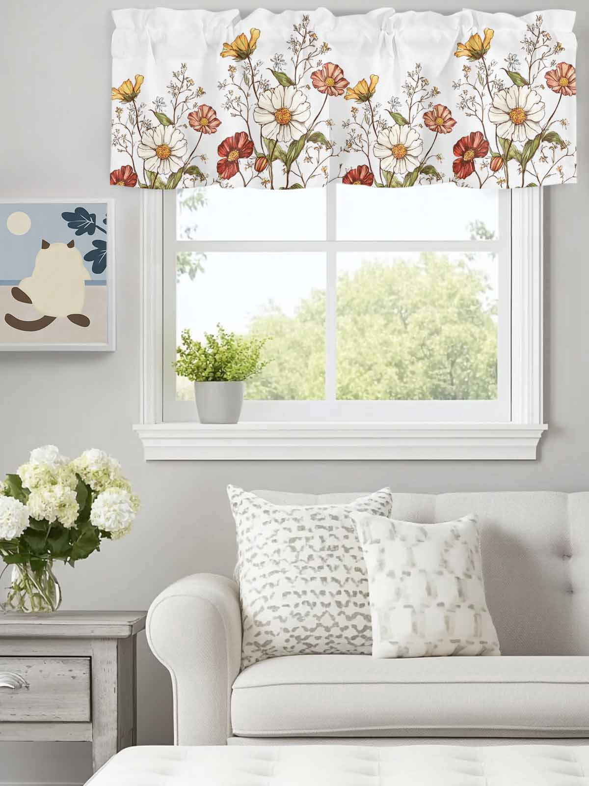 Curtain Valance for Windows,Spring Daisy Watercolor Flower Kitchen ...