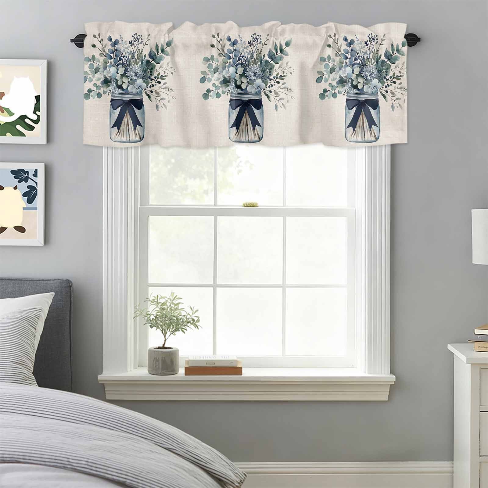 Curtain Valance for Windows, Spring Eucalyptus Leaves Bouquet Kitchen ...