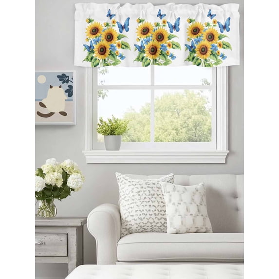 Curtain Valance for Windows, Spring Farm Sunflower Butterfly Kitchen ...