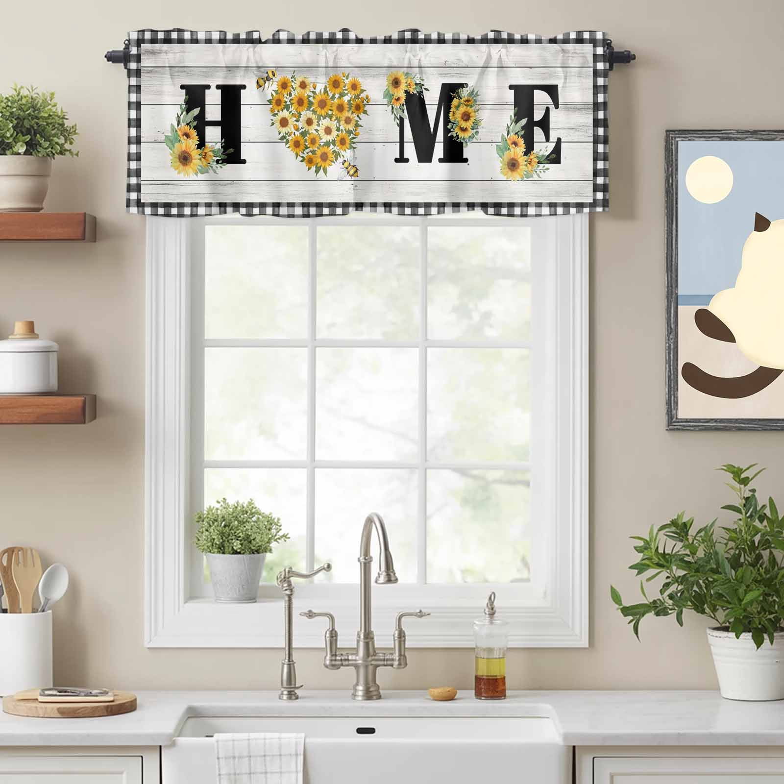 Curtain Valance for Windows, Spring Farm Sunflowers Home Quotes Kitchen ...