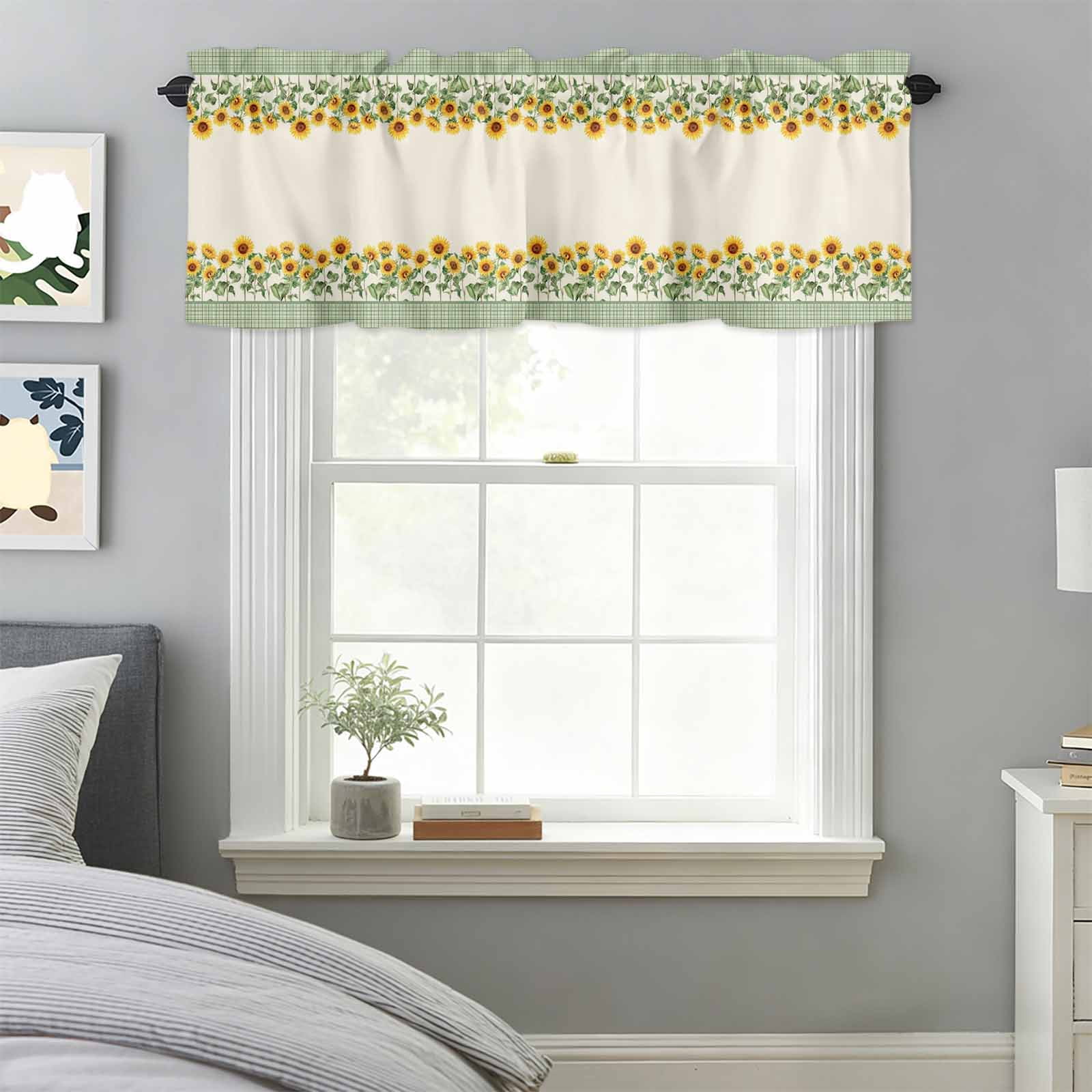 Curtain Valance for Windows, Spring Farm Watercolor Sunflowers Kitchen ...