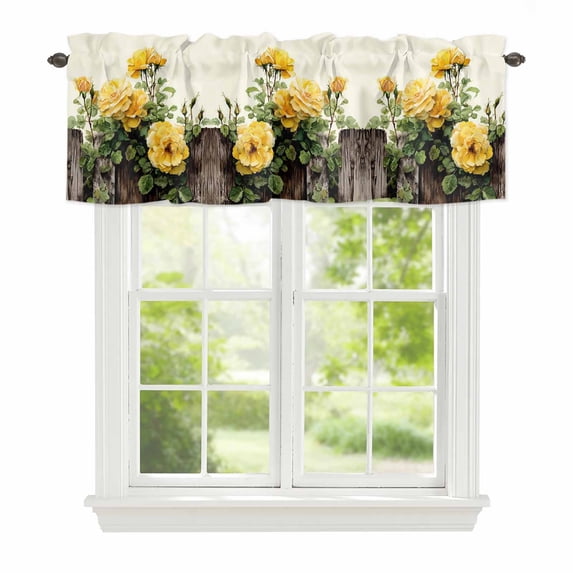 Curtain Valance for Windows, Spring Floral Pastoral Rose Leaf Kitchen ...