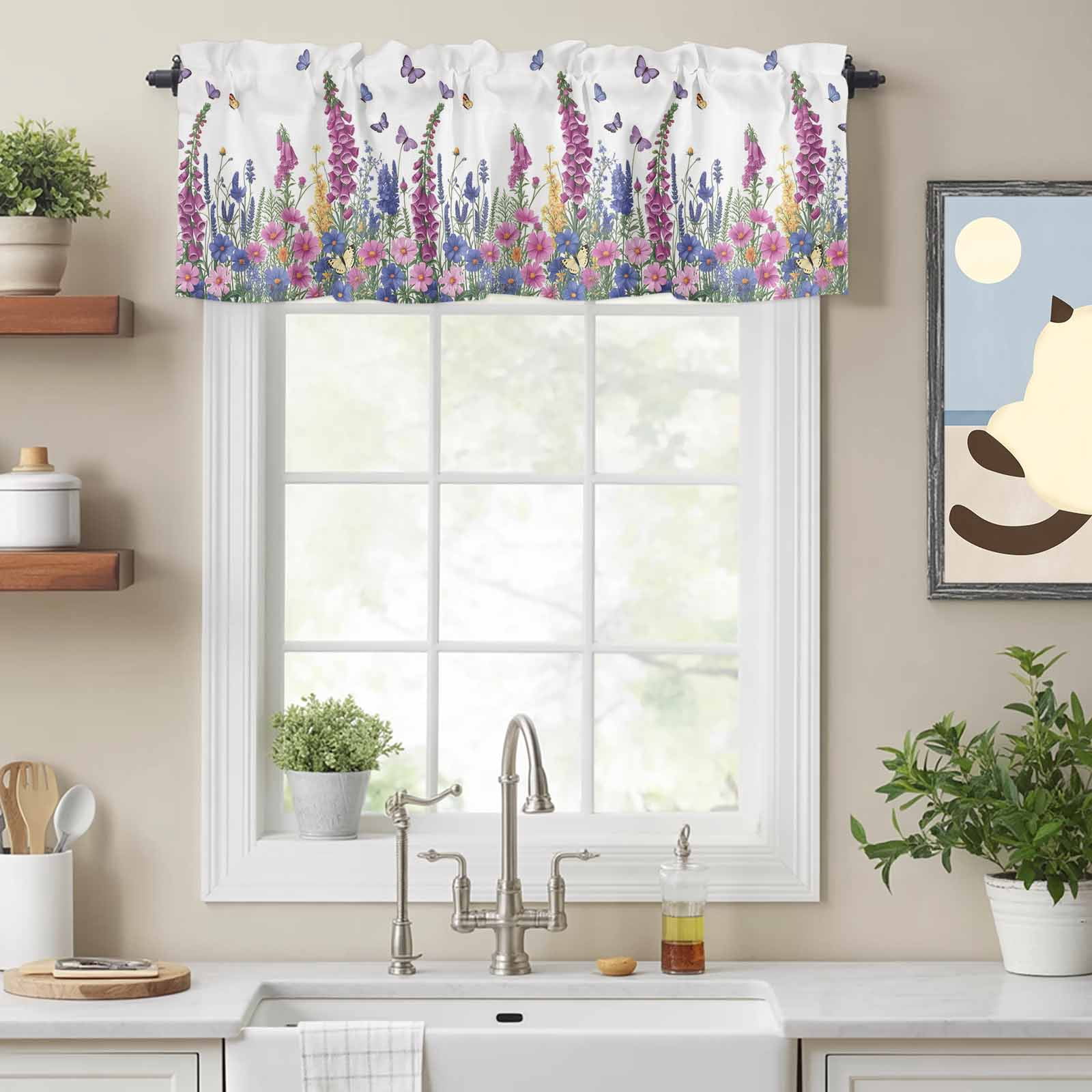 Curtain Valance for Windows, Spring Flower Butterfly Kitchen Valances ...