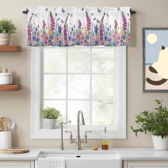 Curtain Valance for Windows, Spring Flower Butterfly Kitchen Valances ...