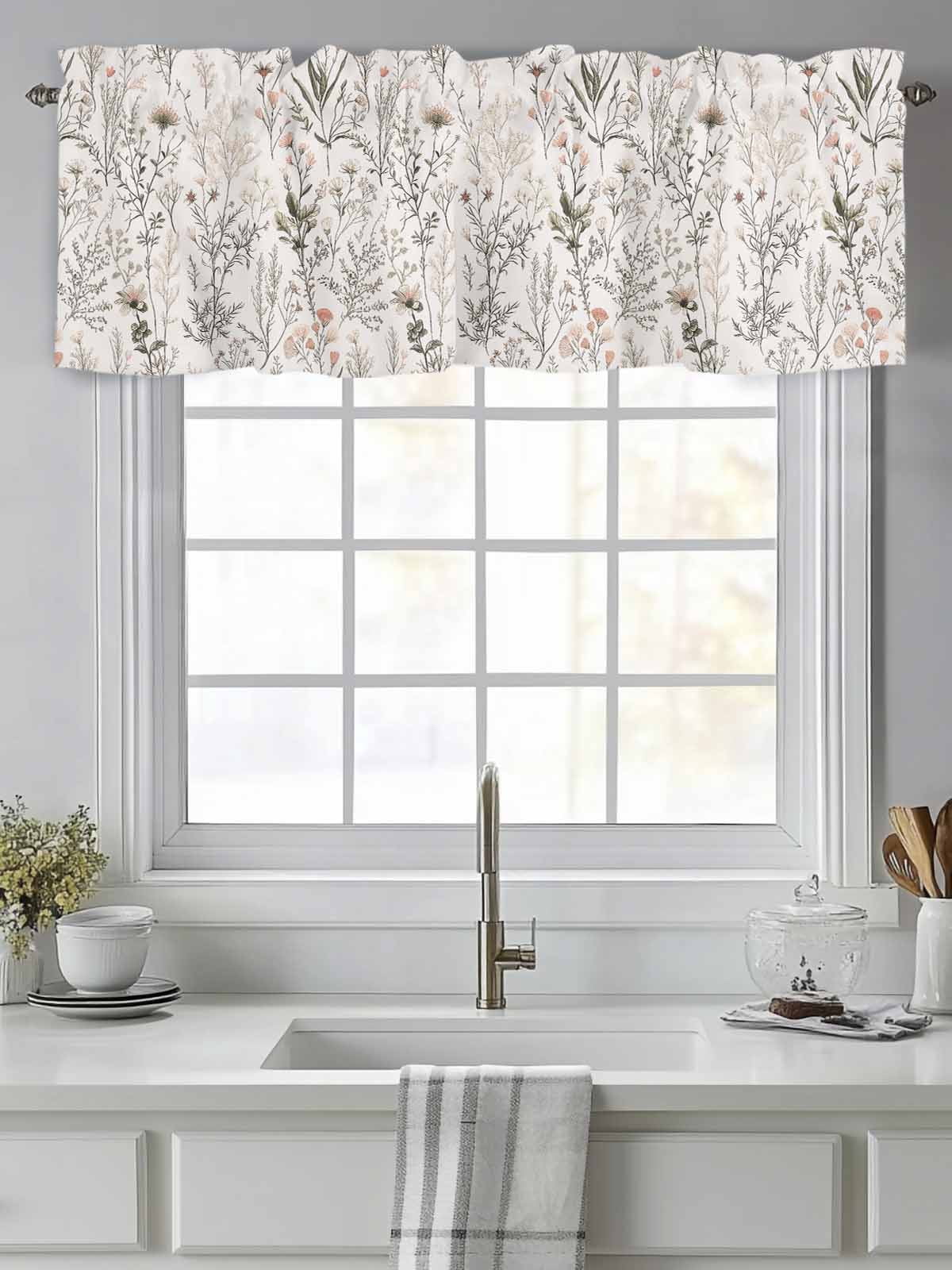 Curtain Valance for Windows,Spring Flower Leaves Botanical Kitchen ...