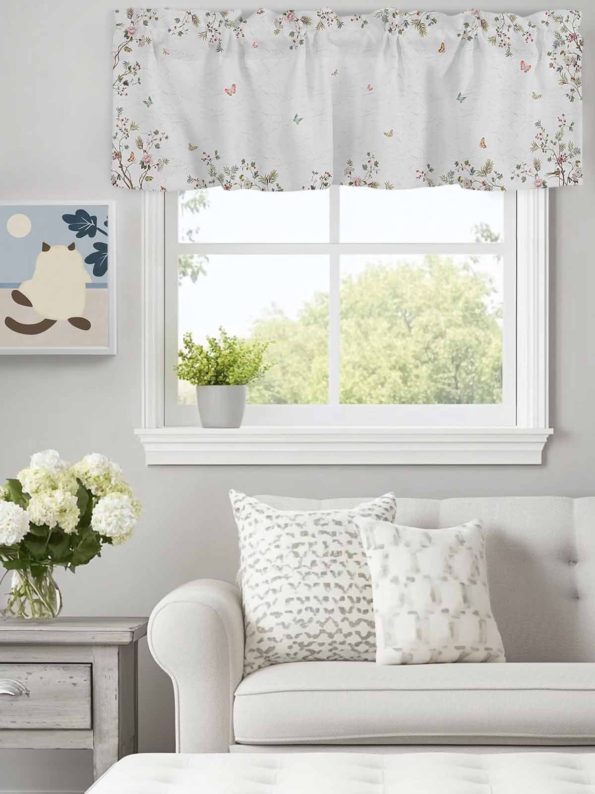 Curtain Valance for Windows, Spring Garden Flower Plants Art Kitchen ...