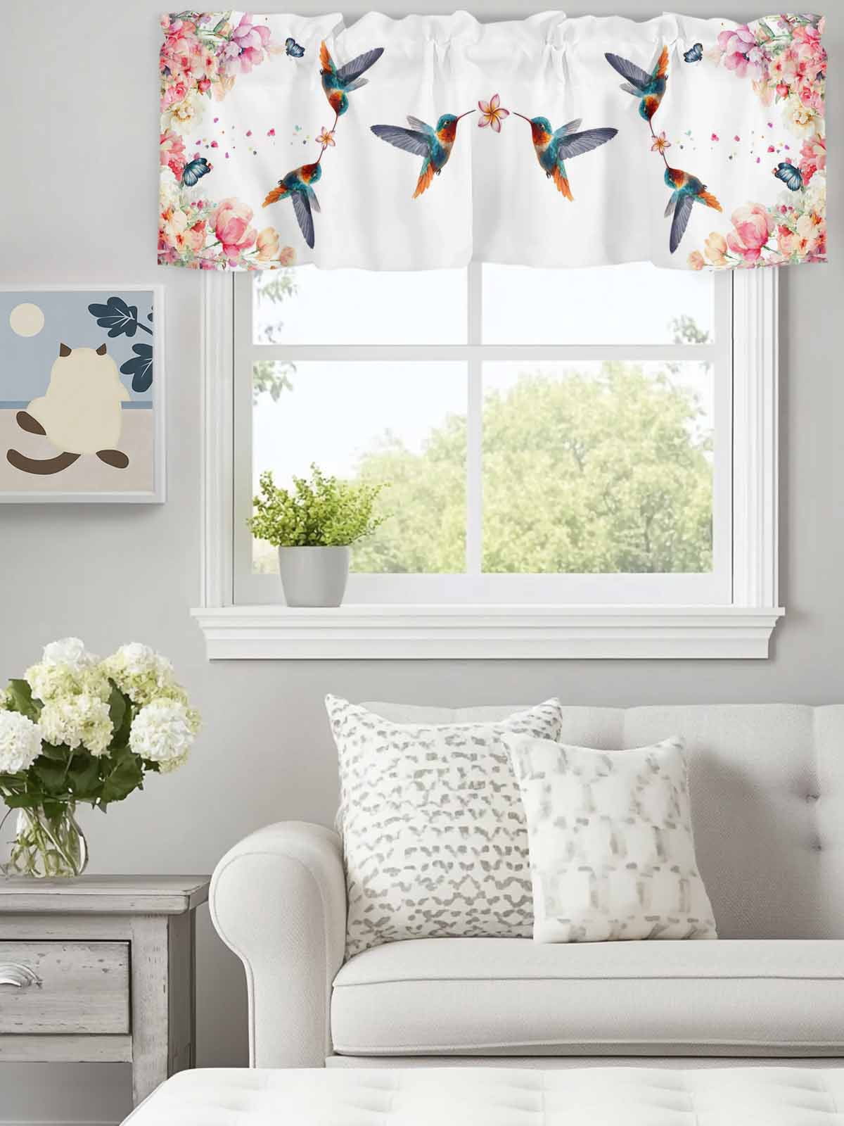 Curtain Valance for Windows, Spring Hummingbird Blossom Flower Kitchen ...