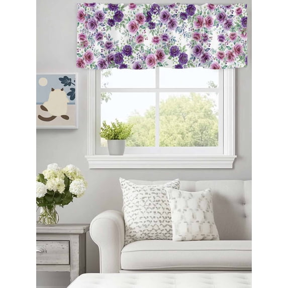 Curtain Valance for Windows, Spring Purple Pink Flower Kitchen Valances ...