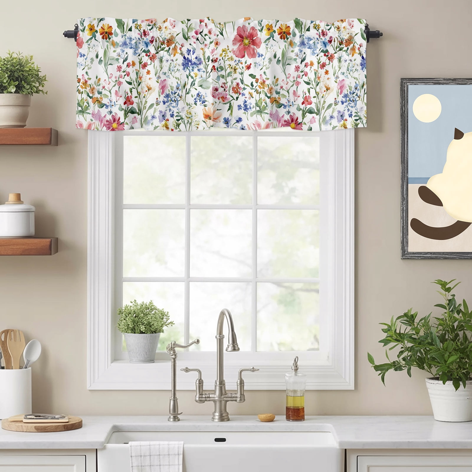 Curtain Valance for Windows, Spring Seamless Blossom Flower Kitchen ...