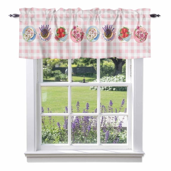 Curtain Valance for Windows, Spring Strawberry Lavender Flower Kitchen ...