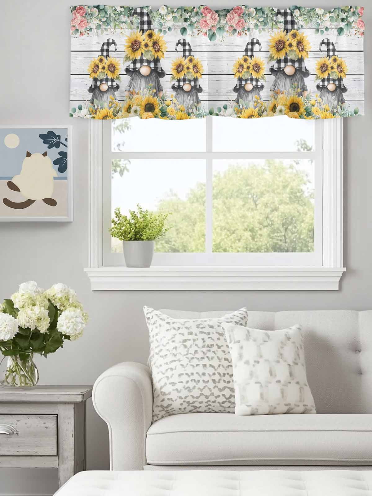 Curtain Valance for Windows, Spring Sunflower Gnome Kitchen Valances ...