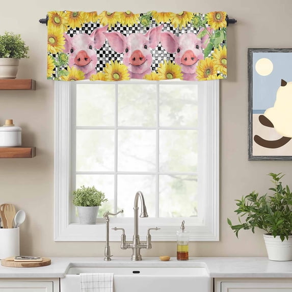 Curtain Valance for Windows, Spring Sunflower Pink Pig Kitchen Valances ...