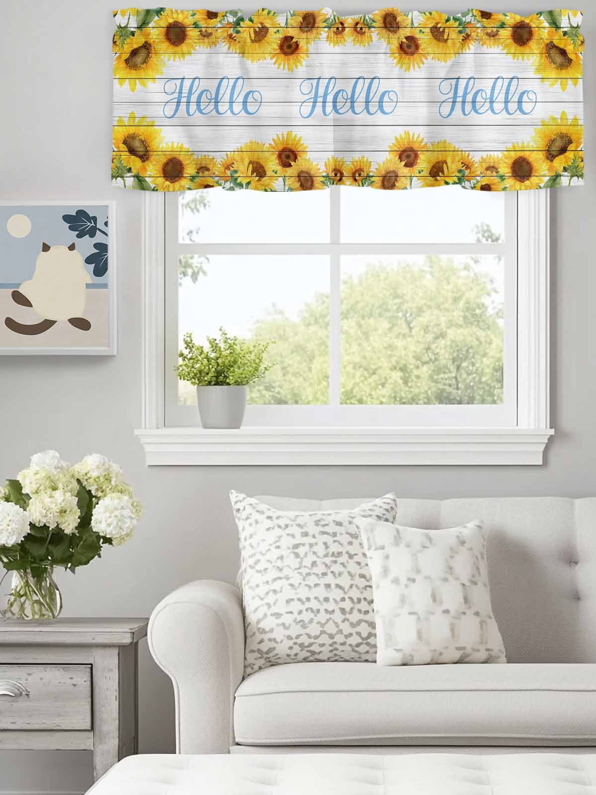 Curtain Valance for Windows, Spring Sunflower Wood Board Kitchen ...