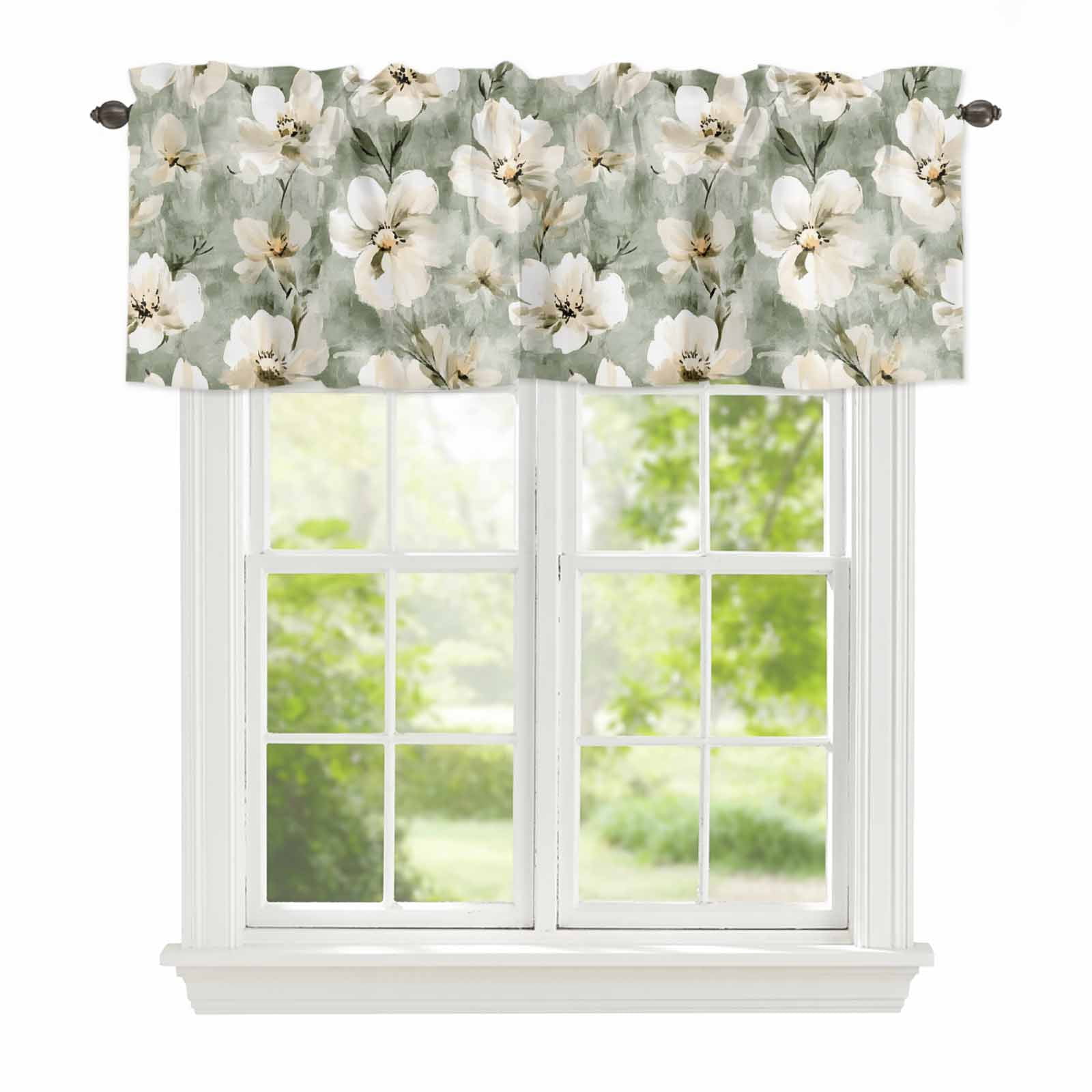 Curtain Valance for Windows, Spring Waterclor Blooming Floral Kitchen ...
