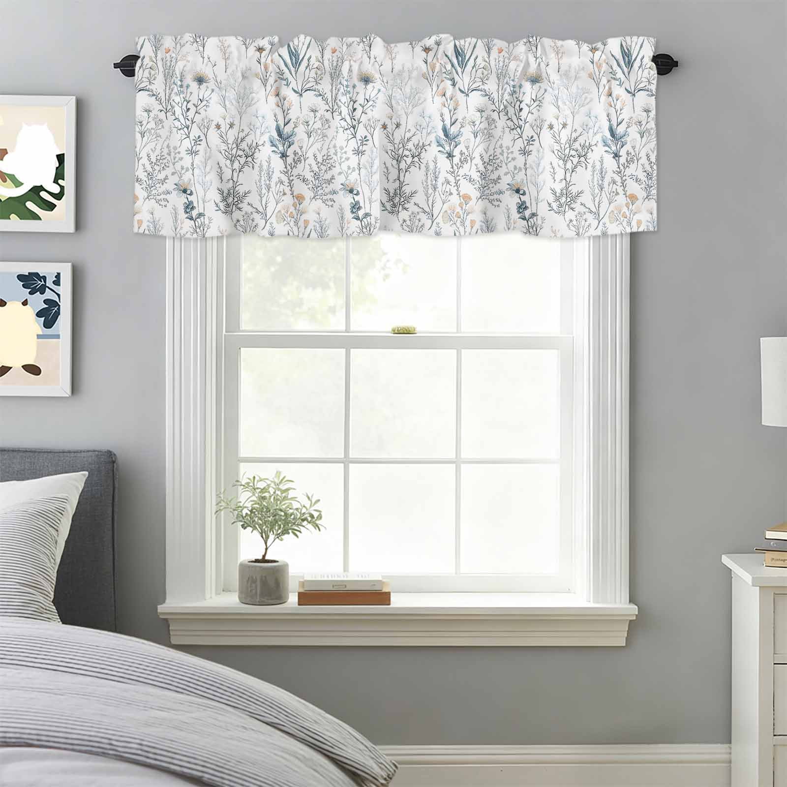 Curtain Valance for Windows, Spring Watercolor Flower Plant Kitchen ...