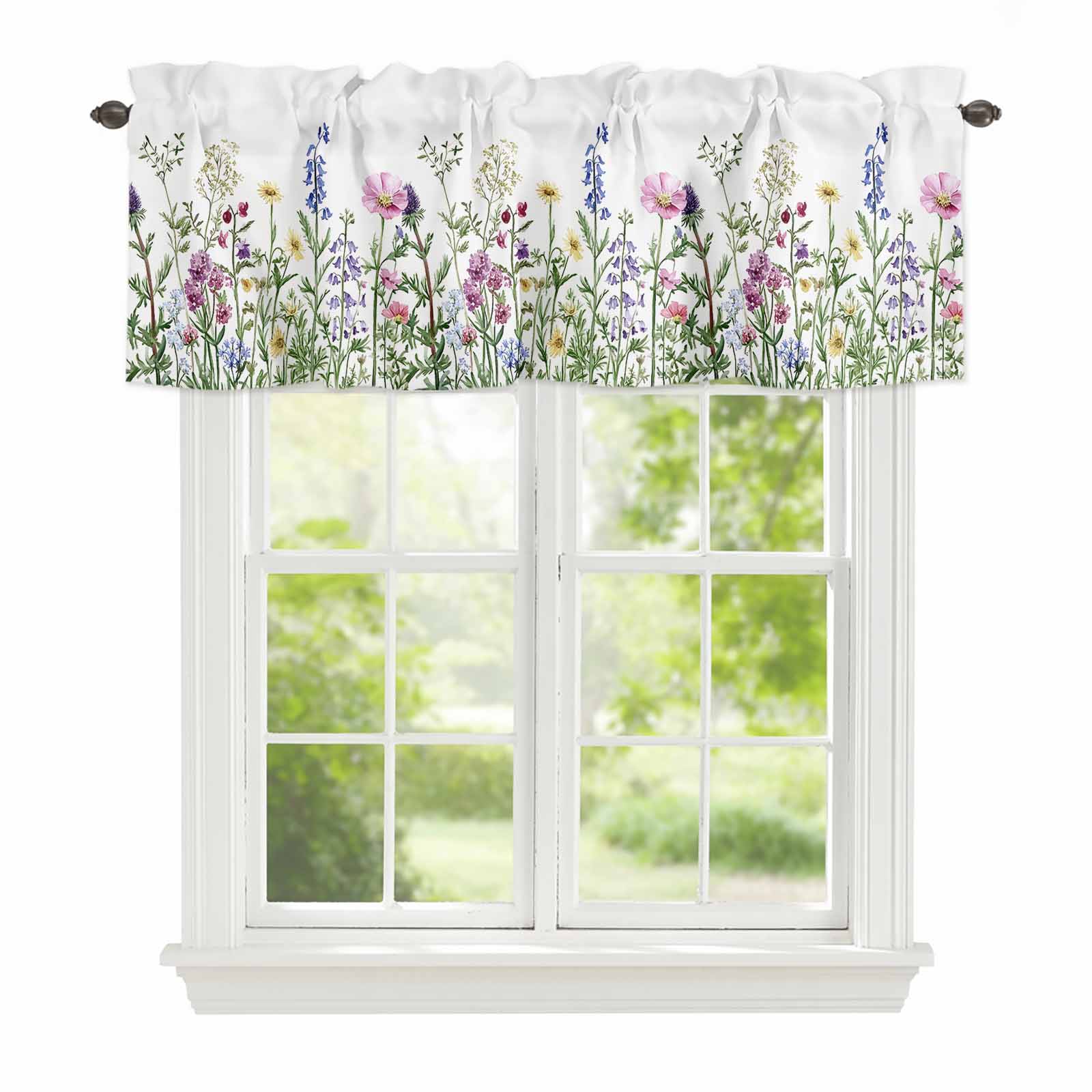 Curtain Valance for Windows, Spring Watercolor Natural Flower Kitchen ...