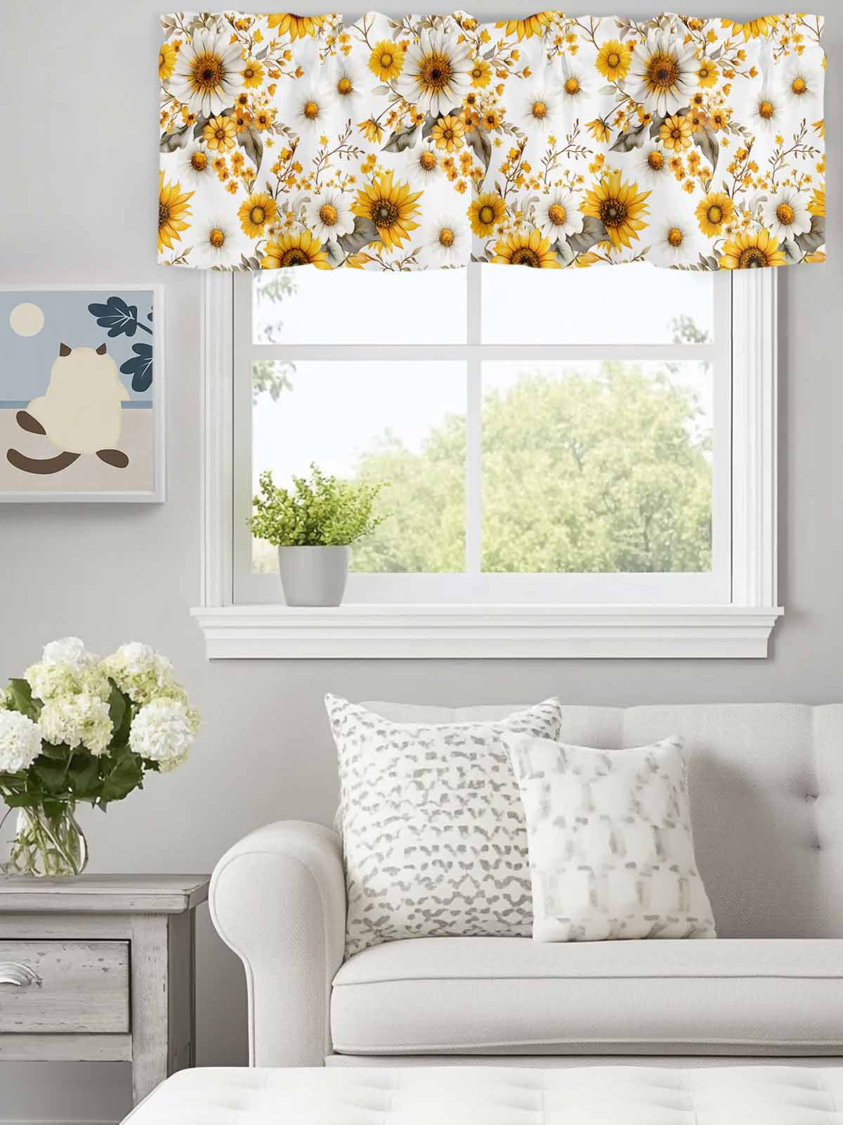 Curtain Valance for Windows,Spring Yellow Sunflower Watercolor Kitchen ...