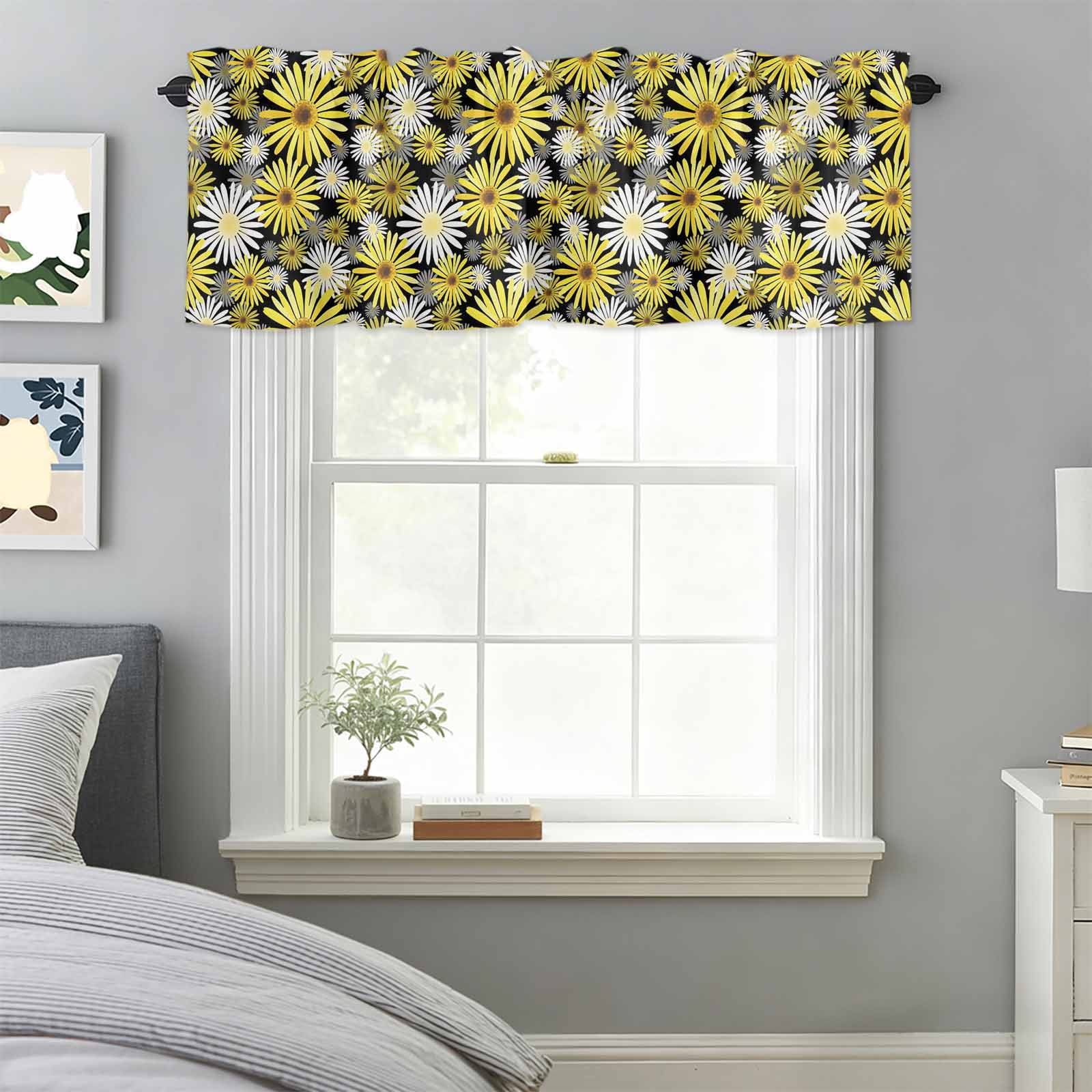 Curtain Valance for Windows, Spring Yellow White Daisy Flower Kitchen ...
