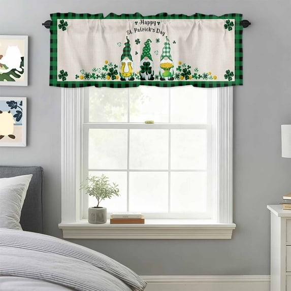 Curtain Valance for Windows, St. Patrick Clovers Leaf Dwarfs Coin ...