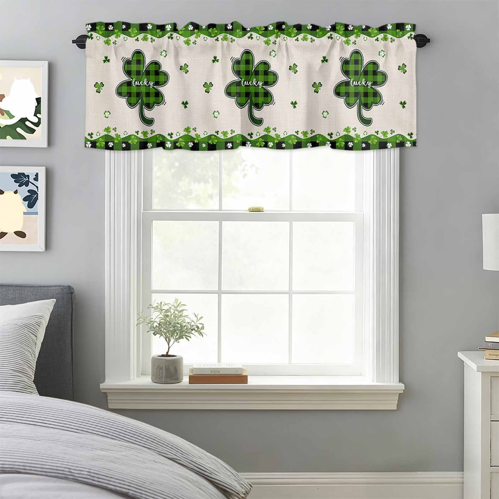 Curtain Valance for Windows, St.Patrick Good Luck Shamrock Leaf Kitchen ...