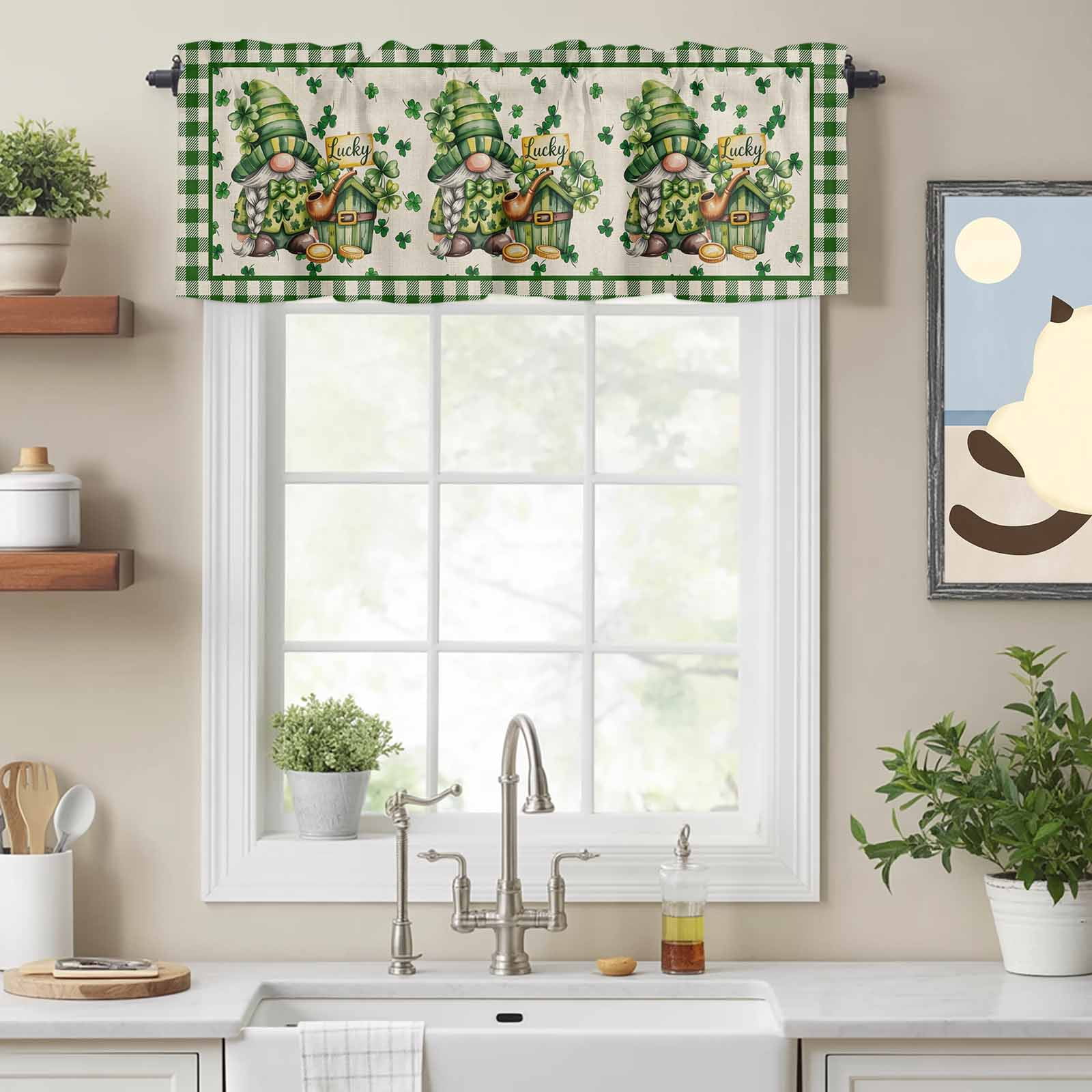 Curtain Valance for Windows, St.Patrick Green Leaves and Cute Dwarf ...