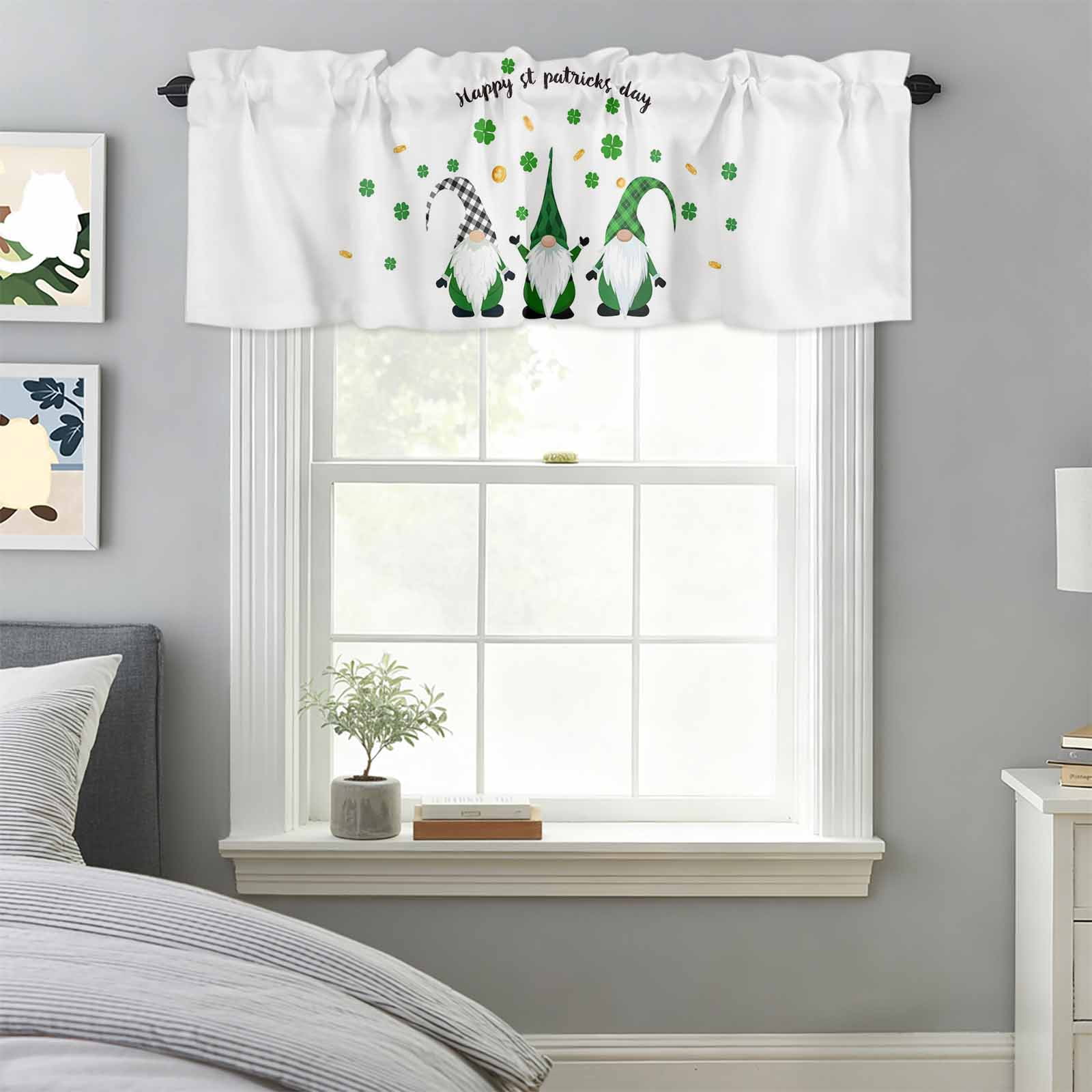 Curtain Valance for Windows, St. Patrick's Day Dwarfs Green Clovers ...