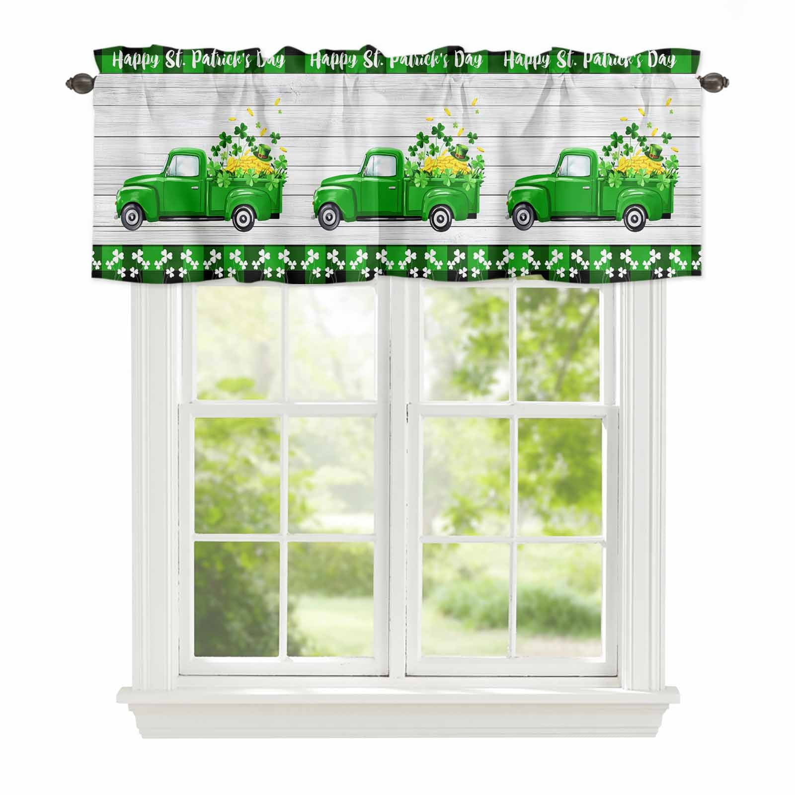 Curtain Valance for Windows, St. Patrick's Day Farm Truck Gold Coin ...