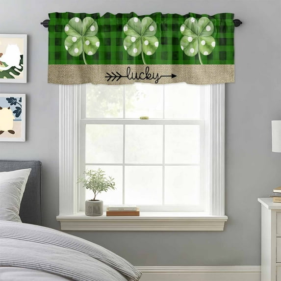 Curtain Valance for Windows, St. Patrick's Day Four Clovers Leaf Green ...