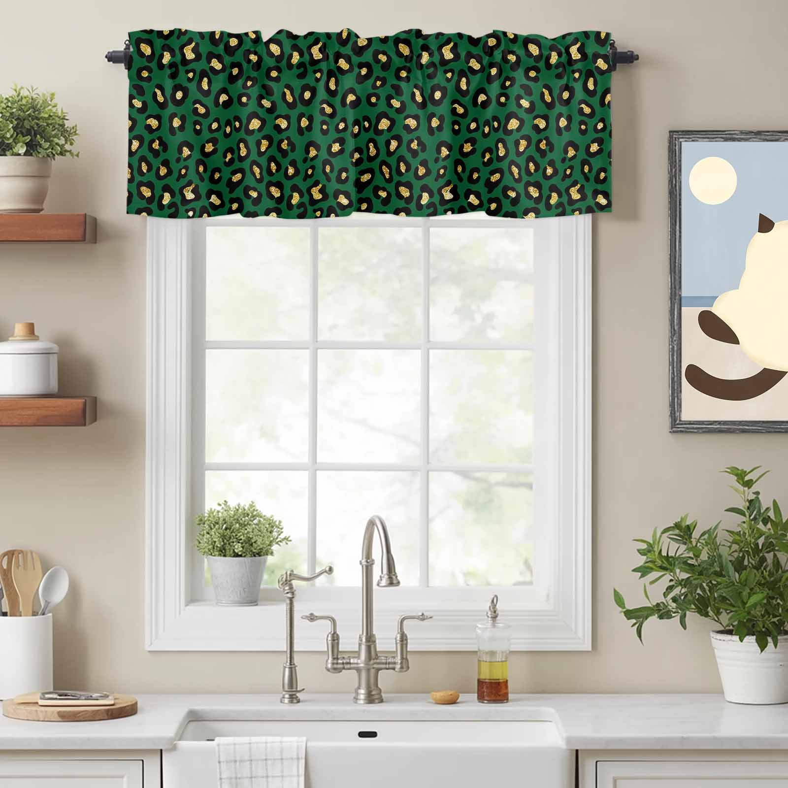 Curtain Valance for Windows, St. Patrick's Day Leopard Texture Kitchen ...
