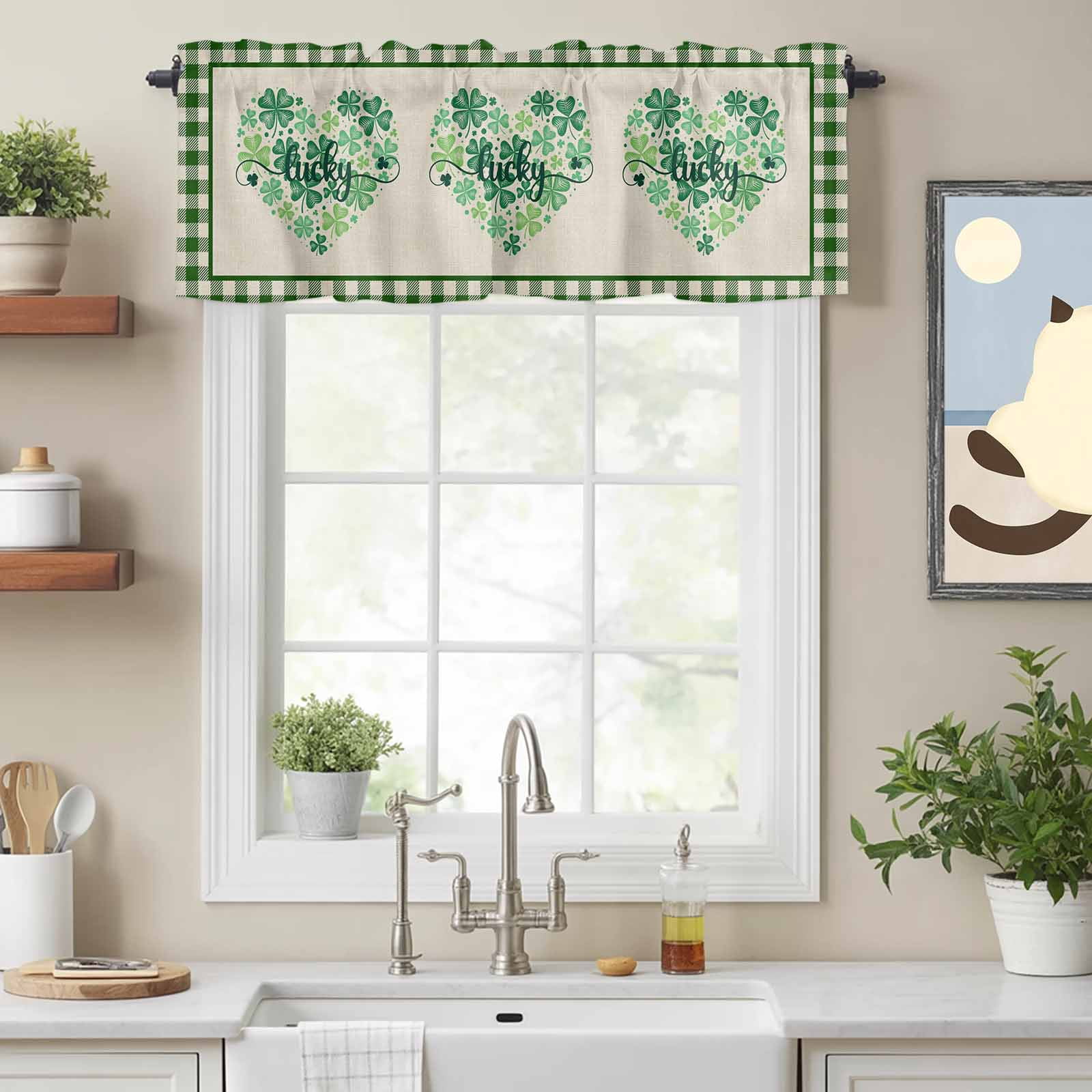 Curtain Valance for Windows, St. Patrick's Lucky Leaves Shamrock ...