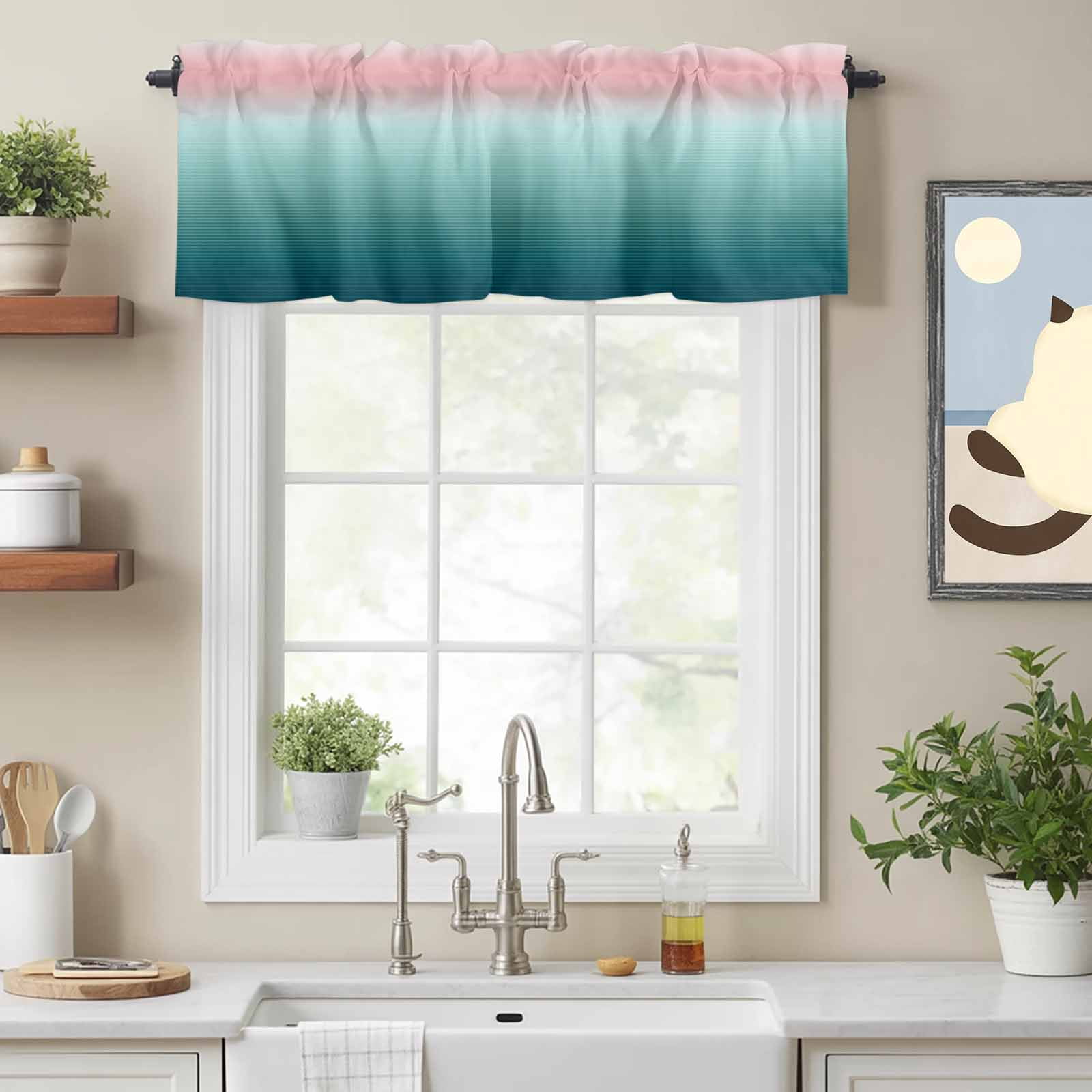 Curtain Valance for Windows, Stripe Teal and Pink Color Gradient ...