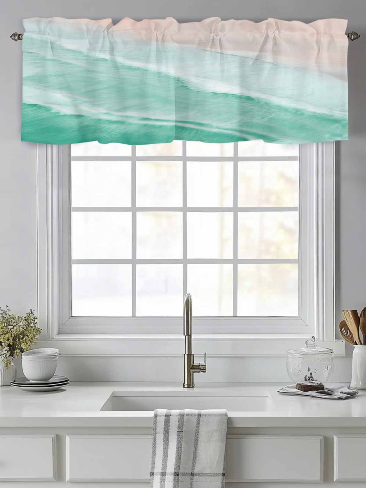 Curtain Valance for Windows,Summer Beach Green Water Ripples Kitchen ...