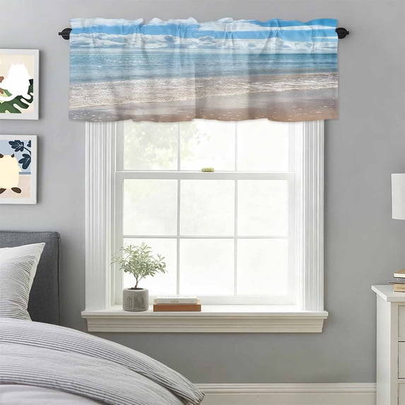 Curtain Valance for Windows, Summer Beach Ocean Wave Kitchen Valances ...