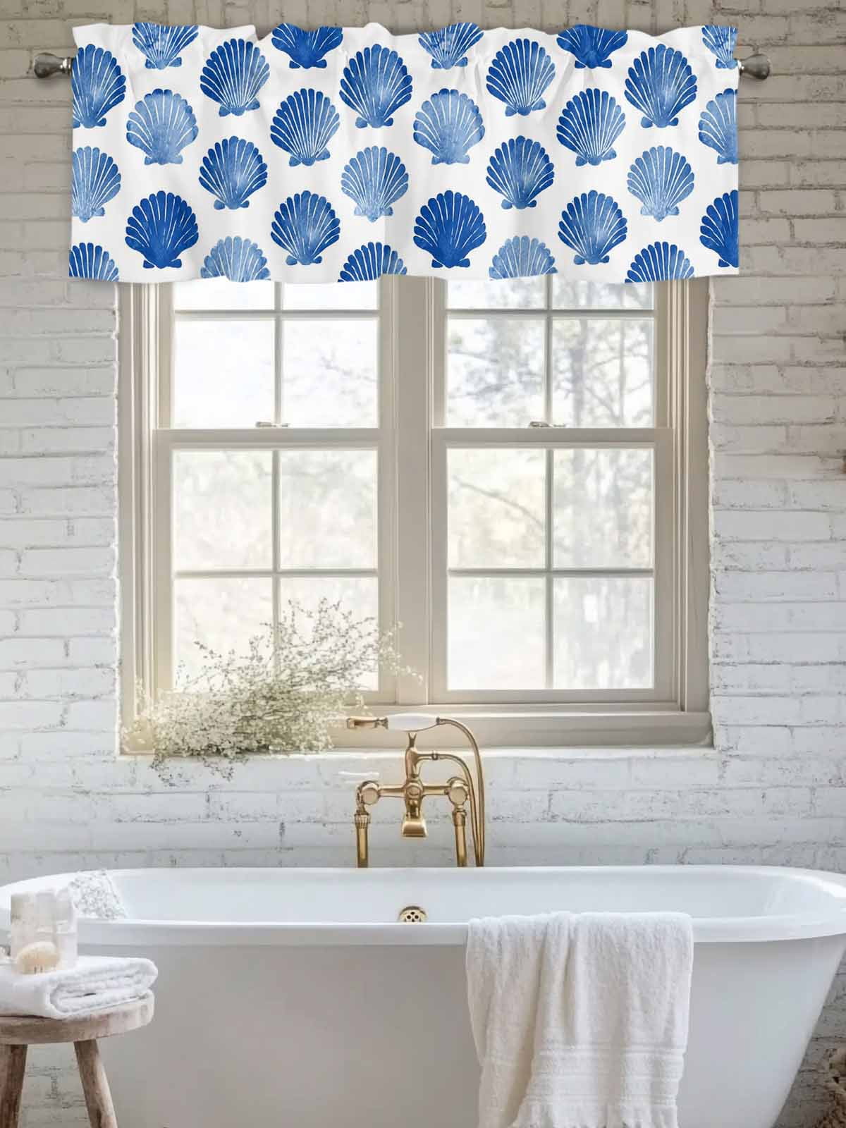 Curtain Valance for Windows, Summer Blue Seashell Kitchen Valances Rod ...