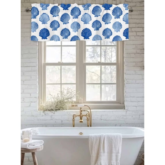 Curtain Valance for Windows, Summer Blue Seashell Kitchen Valances Rod ...