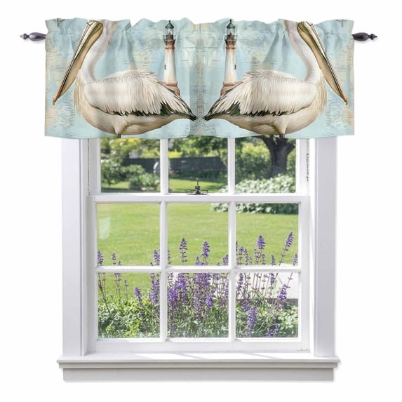 Curtain Valance for Windows, Summer Coastal Bird Lighthouse Kitchen ...