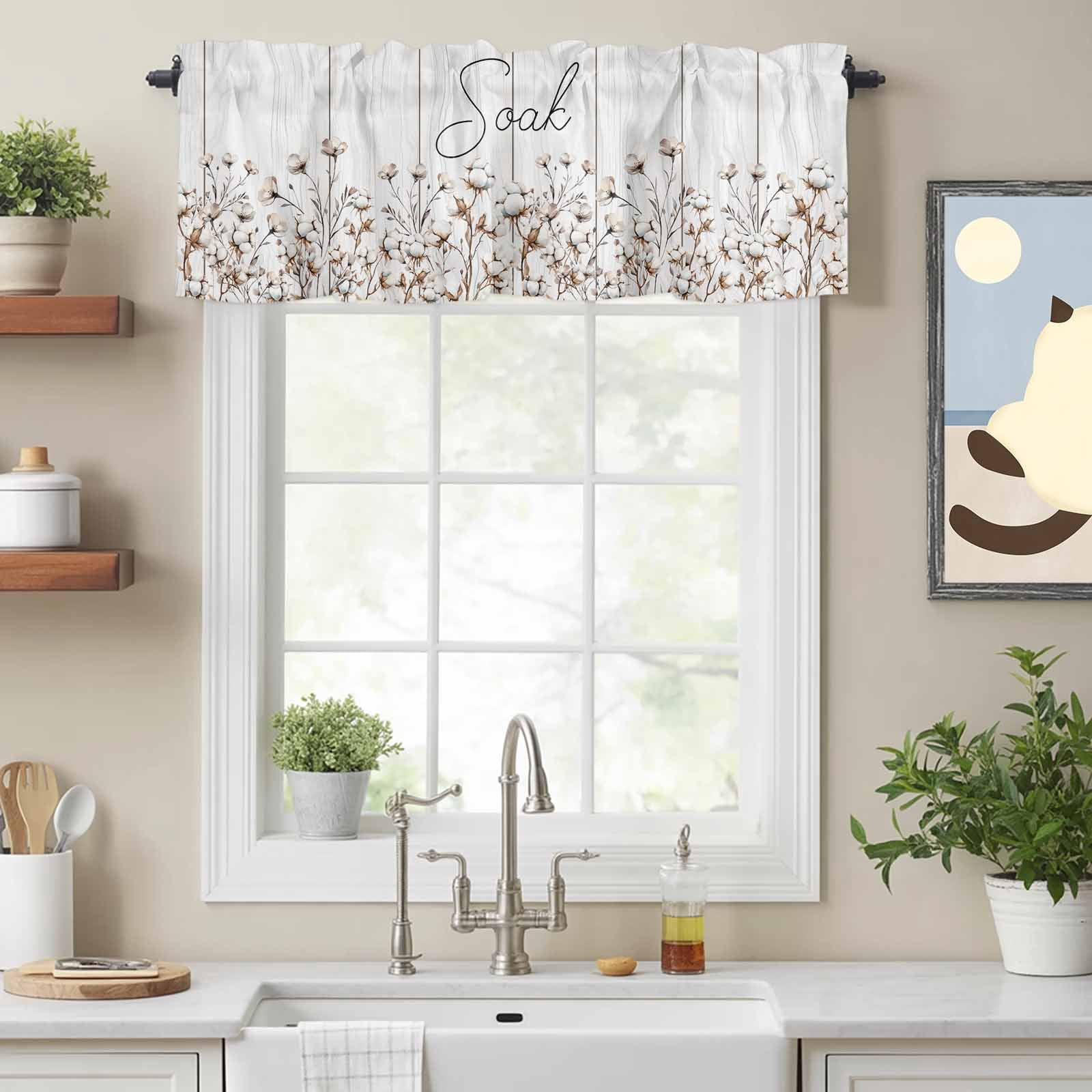 Curtain Valance for Windows, Summer Country Cotton Flowers Kitchen ...
