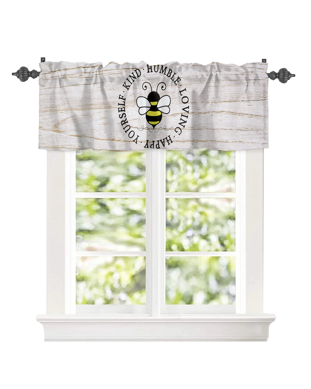 Curtain Valance for Windows Summer Farm Bumble Bees Kitchen Valances ...