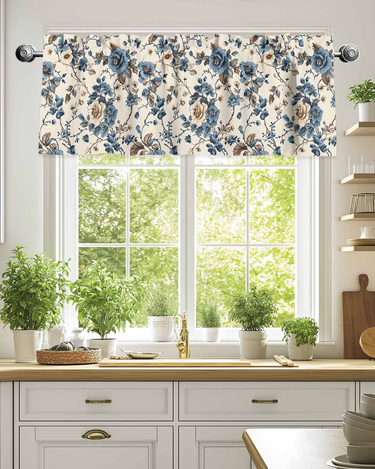 Curtain Valance for Windows,Summer Flower Leaves Rattan Kitchen ...