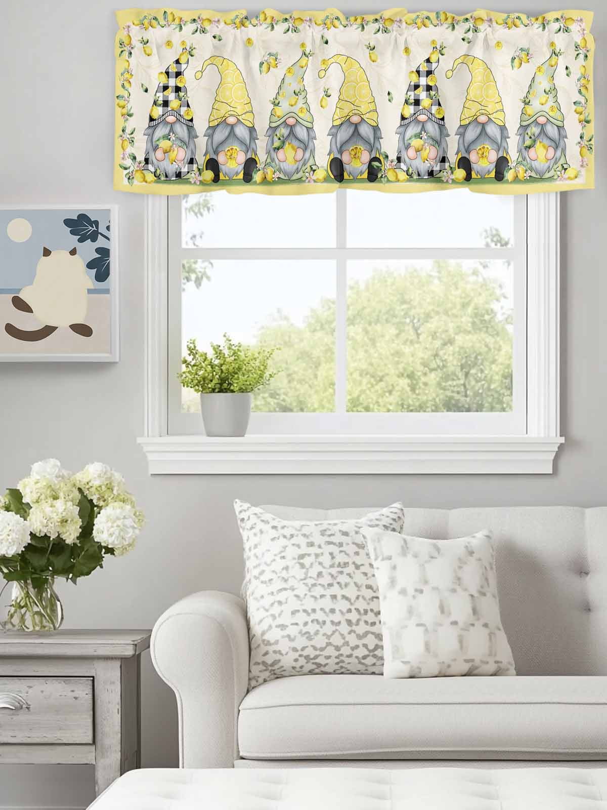 Curtain Valance for Windows,Summer Gnome Lemon Fruit Kitchen Valances ...