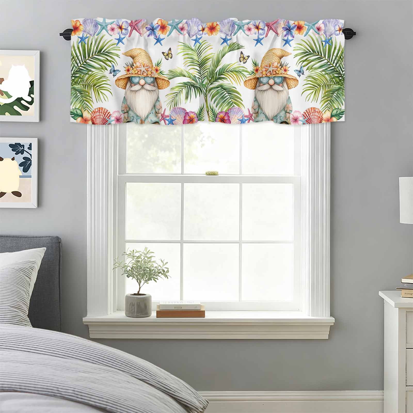 Curtain Valance for Windows, Summer Gnome Starfish Shell Flower Kitchen ...