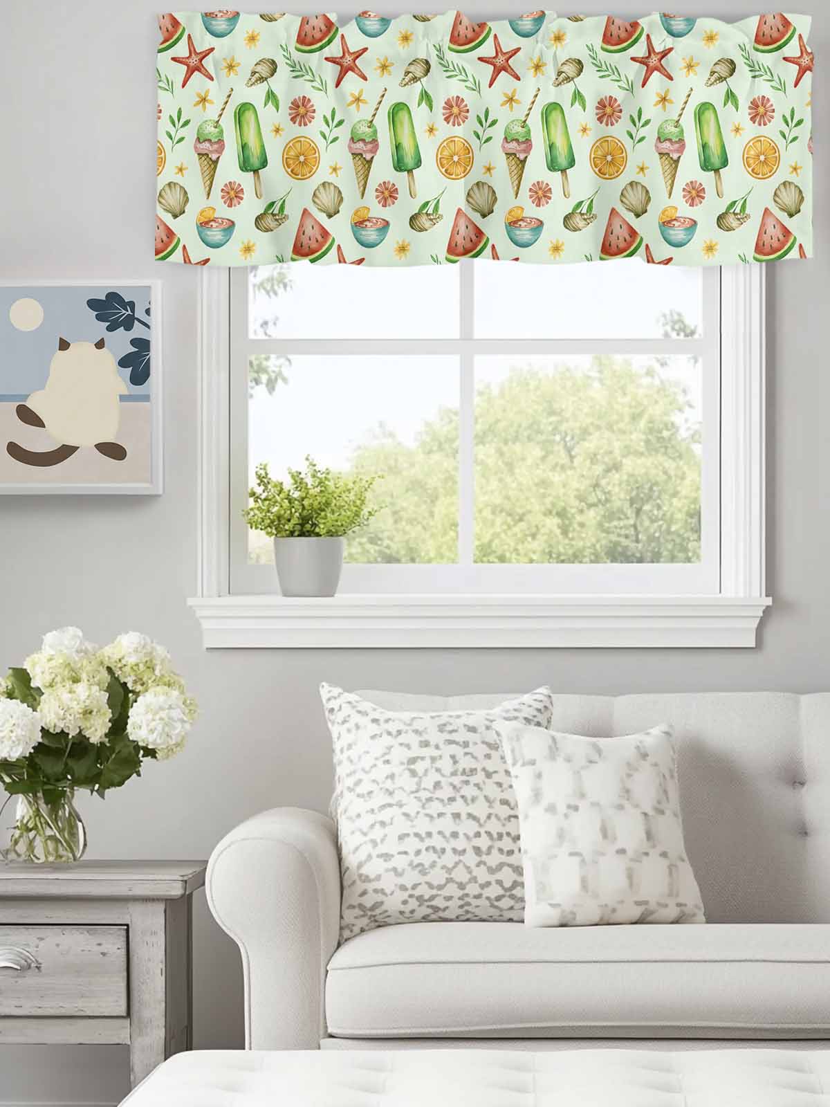 Curtain Valance for Windows,Summer Ice Cream Watermelon Dessert Kitchen ...